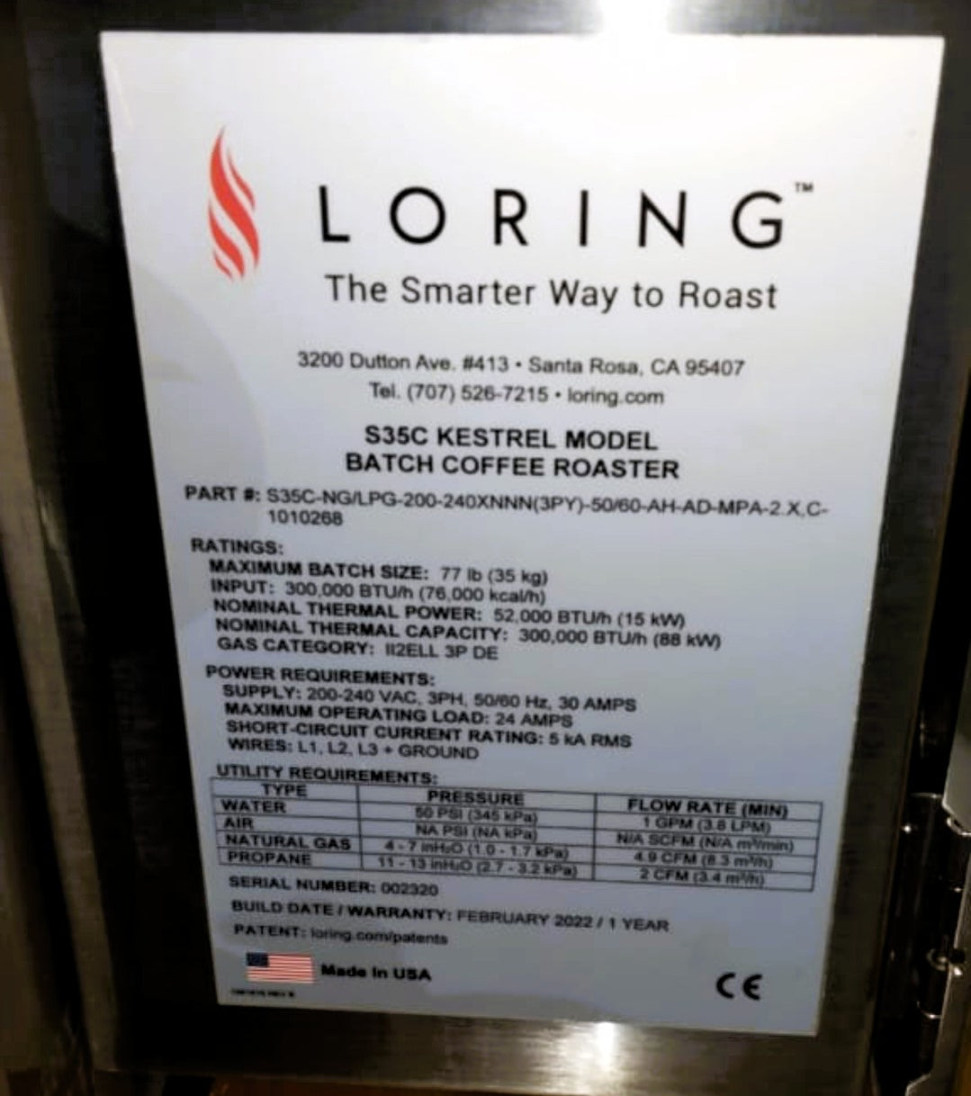 35 Kg - Loring S35 Kestrel - 2022 - Still in Crate — CoffeeTec