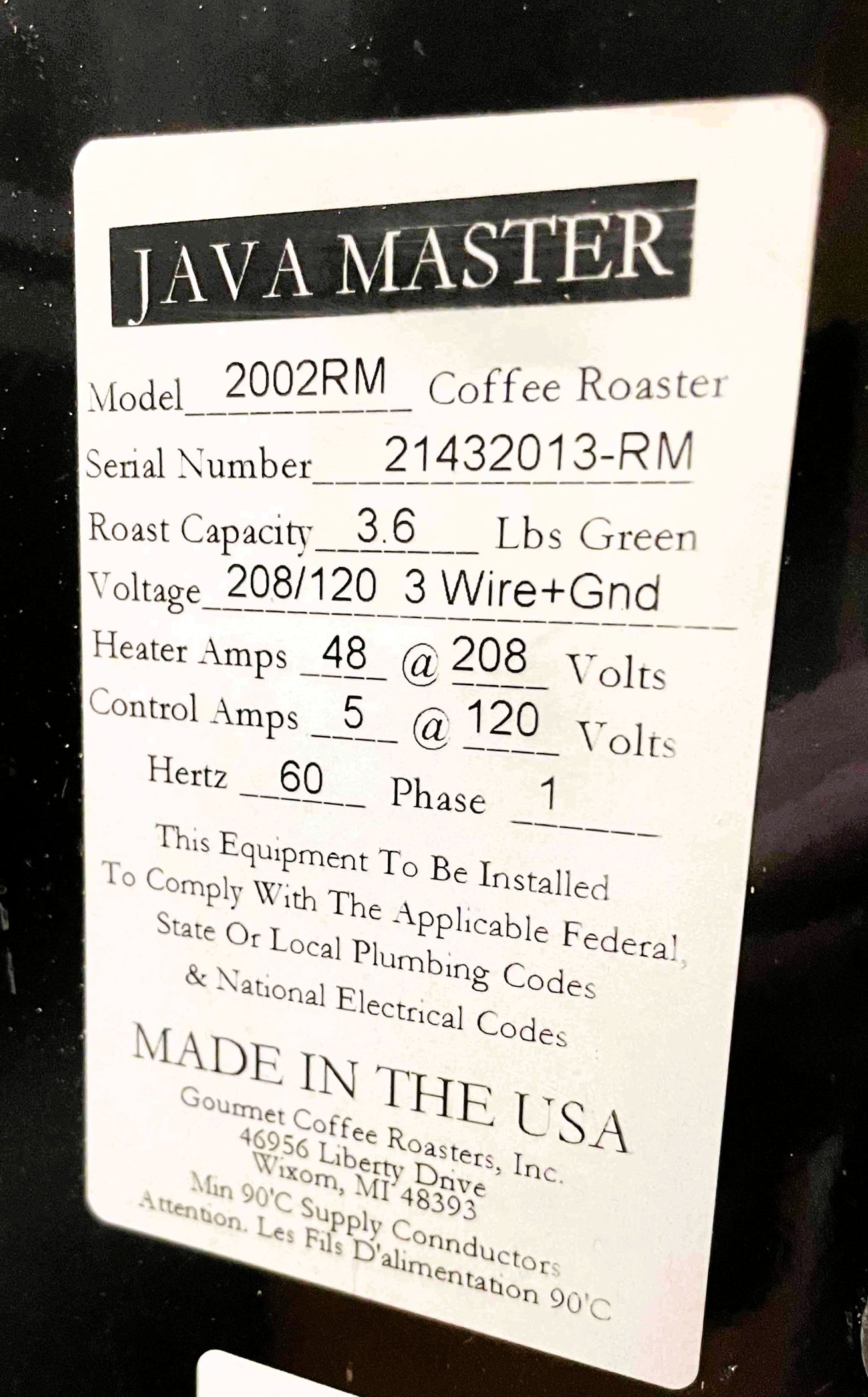 1.36 kg / 3 lbs - Java Master Coffee Roaster 2002RM/3002H - Very Good — CoffeeTec