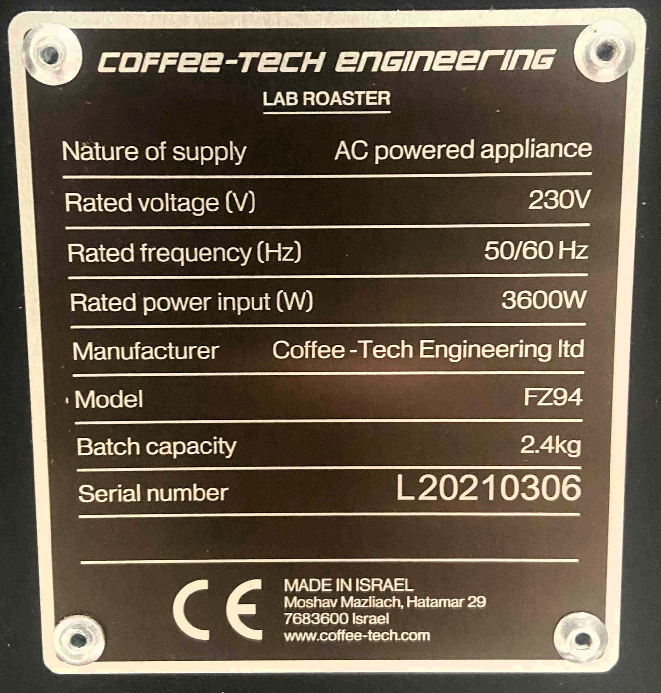 2.4 kg Coffee-Tech FZ-94 Lab Roaster - 2023 - Used — CoffeeTec