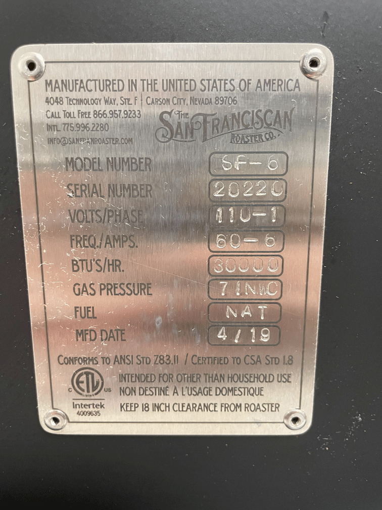 3 kilo San Franciscan SF6 - Used 2019 Model — CoffeeTec